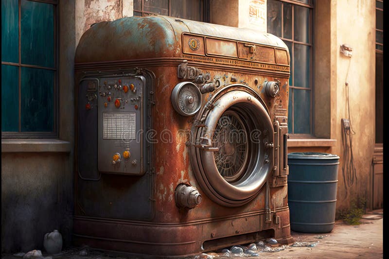 Old Rusty Machine Washing on Street in Laundry Room Stock Illustration ...