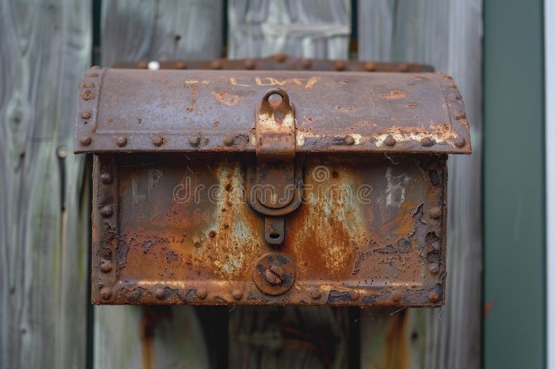Old Rusty Mailbox Hanging on Wooden Fence Stock Image - Image of ...