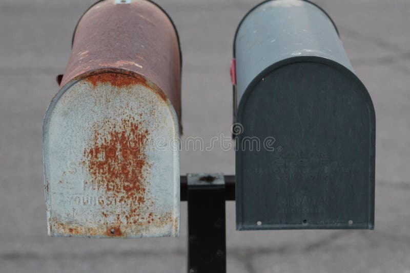 Old Rusty Mailbox Next To New Black Mailbox Editorial Stock Image ...