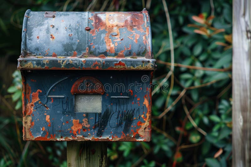 Old Rusty Mailbox Standing in Front of Green Bushes Stock Image - Image ...