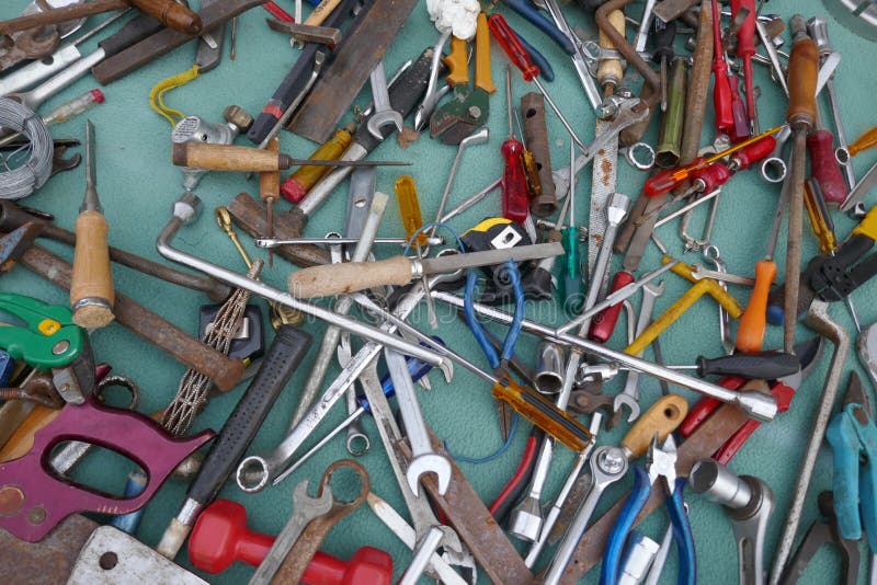 Messy Old Rusty Hand Tools in a Red Plastic Box Stock Image - Image of ...