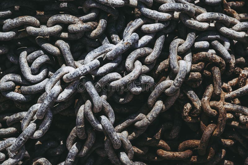Old Rusty Metal Chains with Large Links in a Port Stock Photo - Image ...