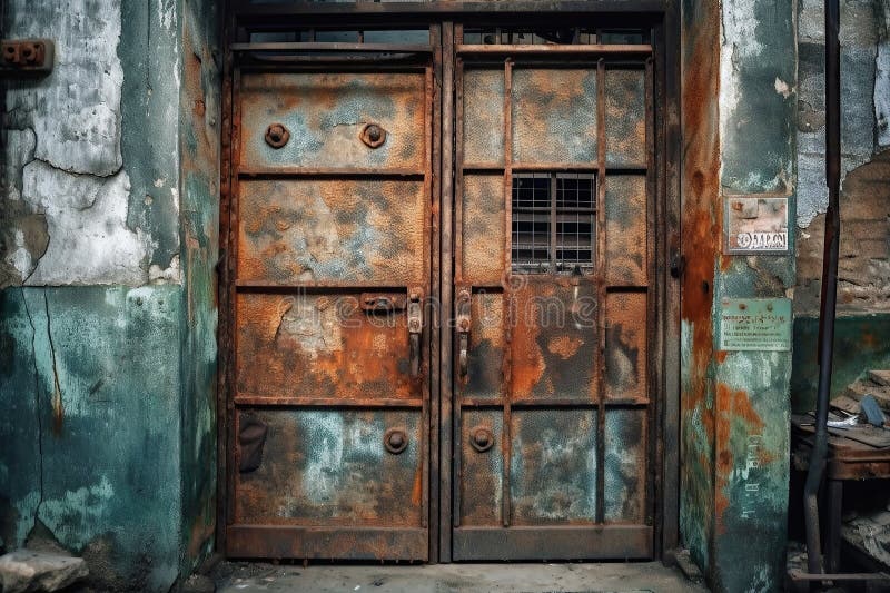 Old Rusty Metal Door Front View from Distance Generative AI Stock ...
