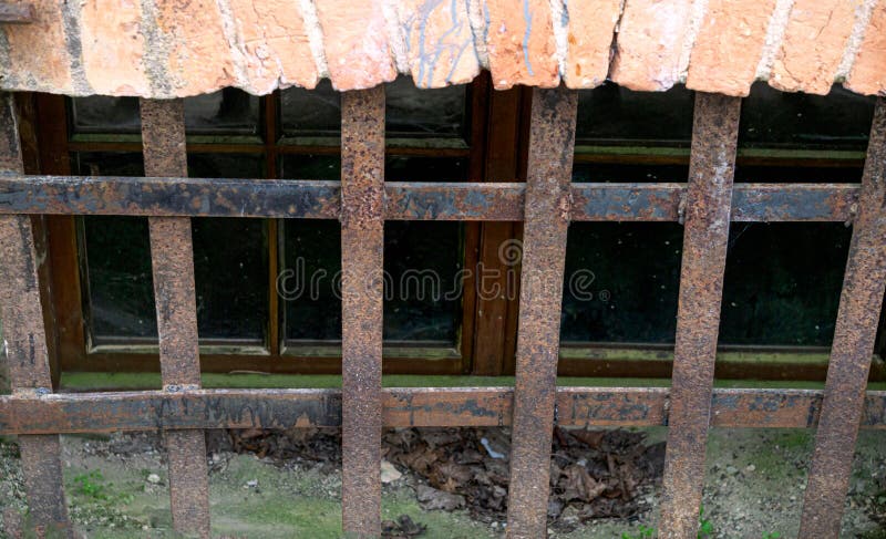 Old Rusty Metal Grate on the Basement Window. Stock Image - Image of ...