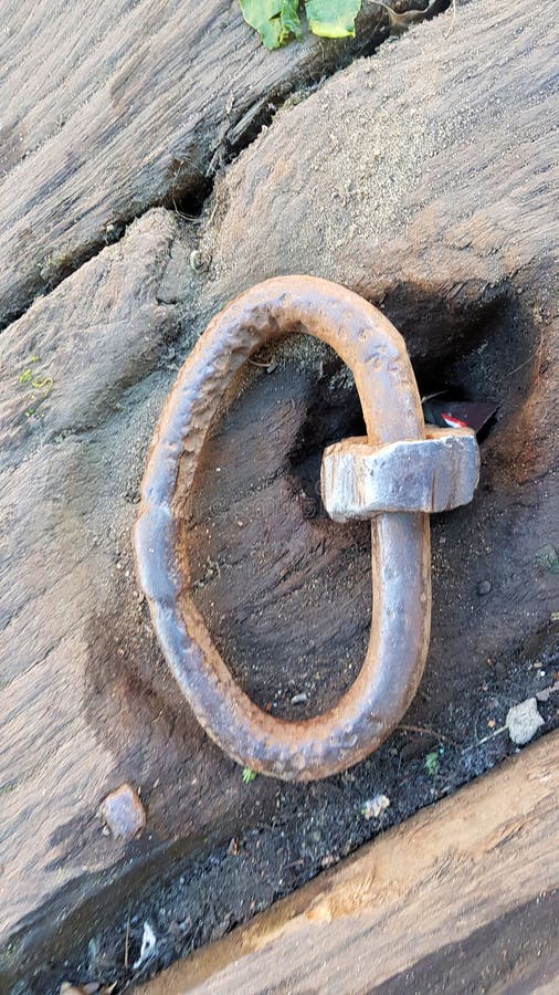 Old Rusty Metal Handle Set in Wood Stock Image - Image of dirt, grooves ...