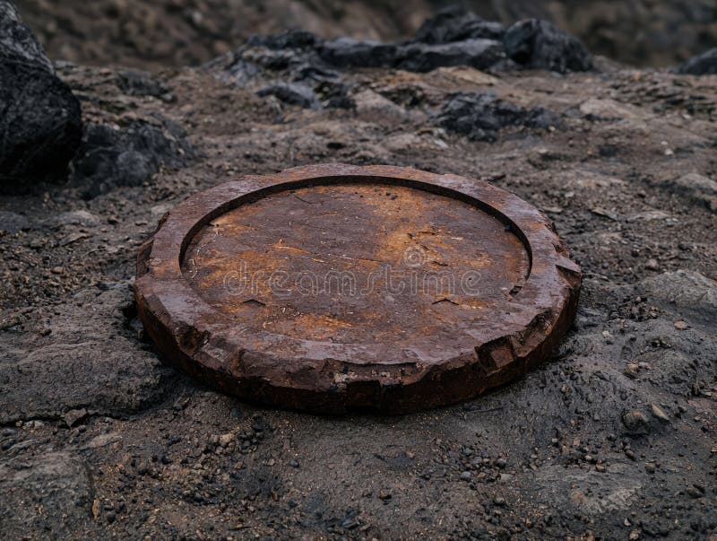 An Old Rusty Metal Hatch on a Rocky Surface. Stock Illustration ...