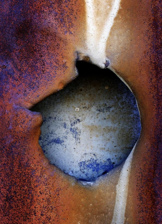 Old Rusty Metal with a Hole Damaged Stock Image - Image of close ...