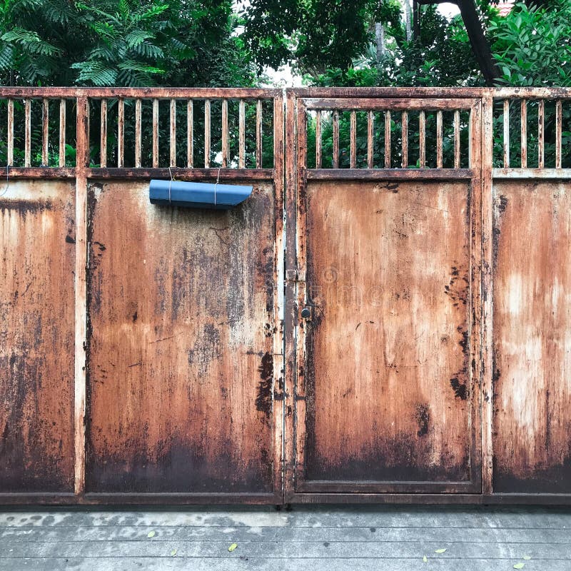 Old rusty metal house gate stock image. Image of forest - 195052153