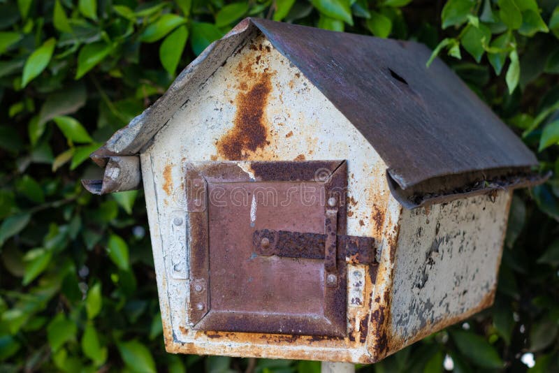 Rusty Metal Mail Box with Green Leaves Stock Image - Image of mail ...