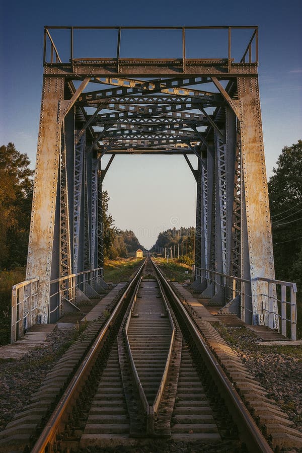 An Old Rusty Metal Railway Bridge on a Warm Summer Evening Stock Photo ...