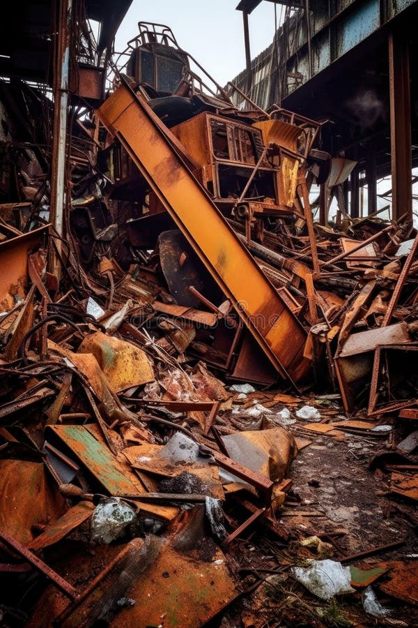 Old, Rusty Metal Scrap in a Recycling Facility Stock Illustration ...