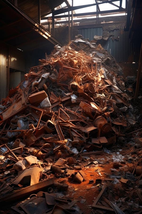 Old, Rusty Metal Scrap in a Recycling Facility Stock Illustration ...