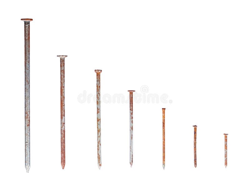 Old Rusty Nails of Different Lengths Isolated on White Stock Image ...