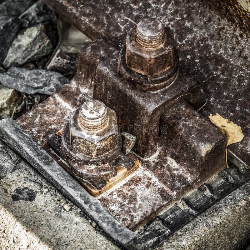 Rail mounting nuts stock image. Image of road, brown - 265657251