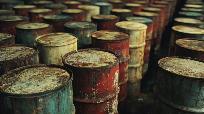 Old Rusty Oil Barrels in an Industrial Setting. Stock Image - Image of ...