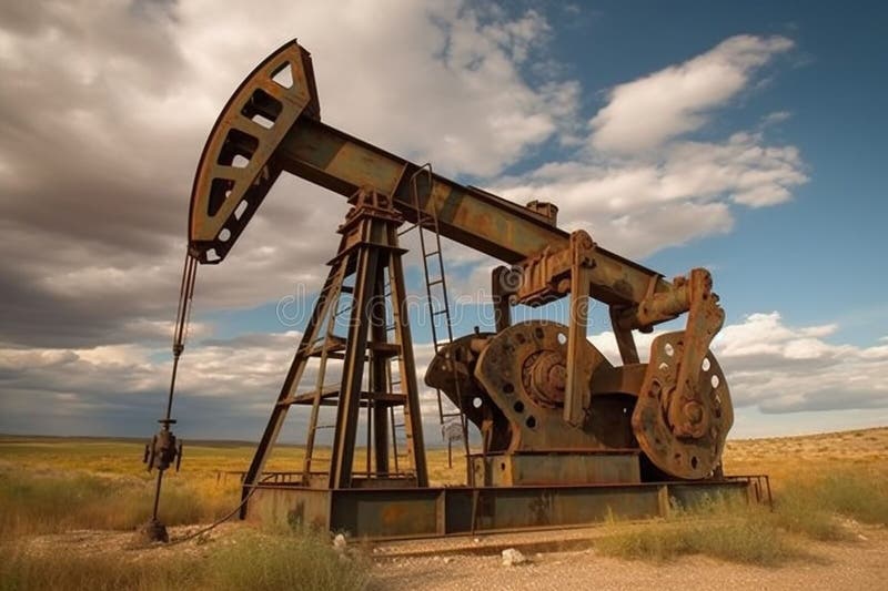 Old Rusty Oil Pump Set in the Field with the Sky in the Background ...