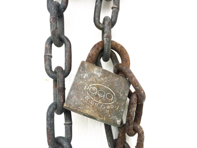 Old Rusty Padlock and Metal Chain Link on White Editorial Photography ...