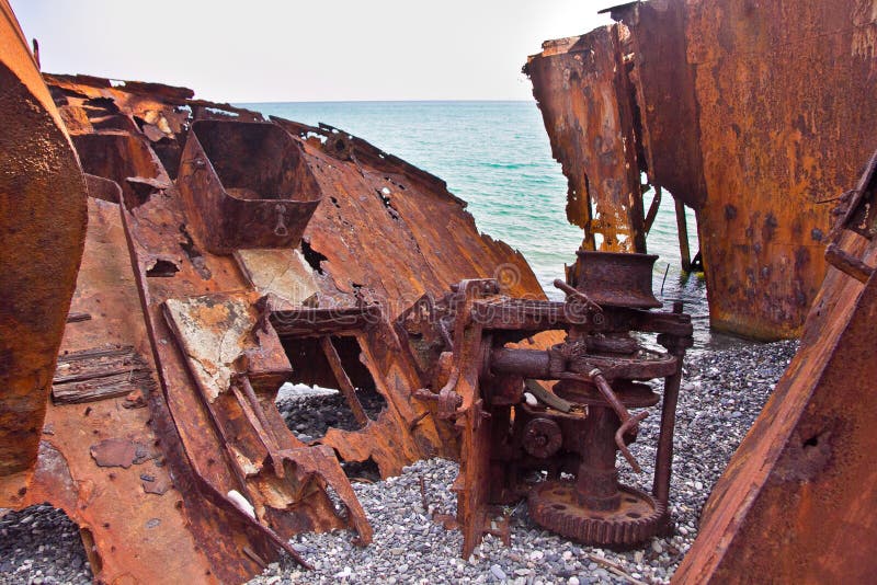Old Rusty Pieces of Scrap Metal, Parts of Wrecked Ship Stock Photo ...