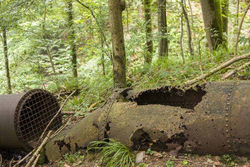 Old Rusty Pipe in Forest, in Vosges. Stock Image - Image of heavy ...