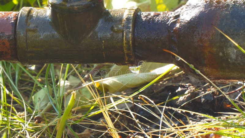 Water Leak from an Old Rusty Burst Pipe in the Garden Stock Video ...
