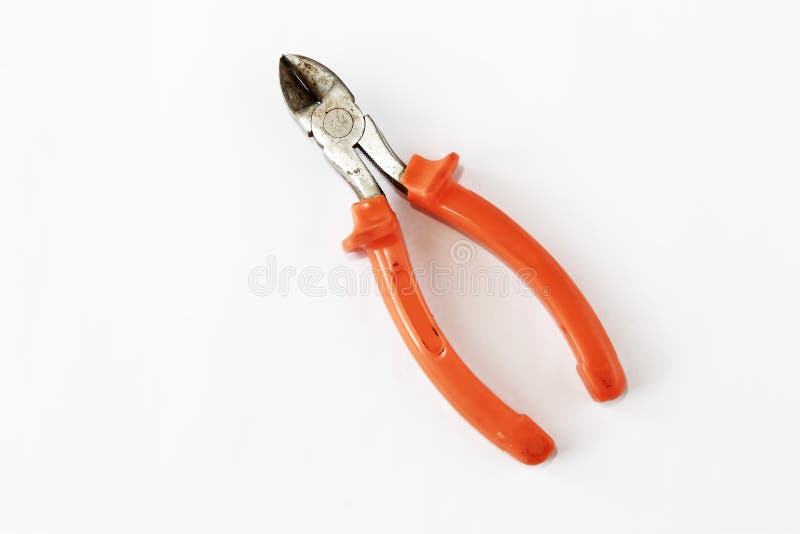 Old Rusty Pliers Tools, Metal Cutting Pliers with Orange Handle Stock ...