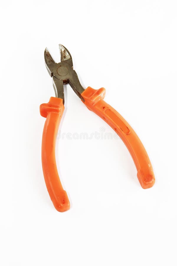 Old Rusty Pliers Tools, Metal Cutting Pliers with Orange Handle Stock ...