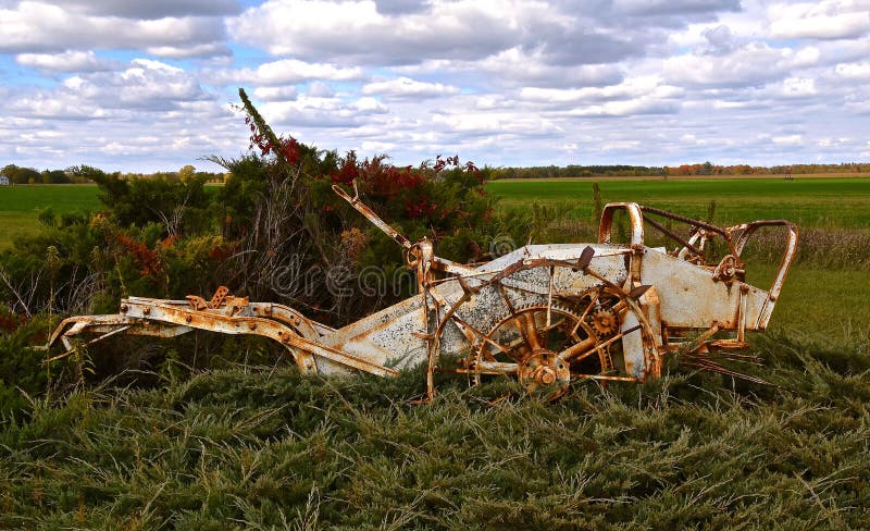 Side View of an Old Rusty Potato Picker Stock Photo - Image of field ...