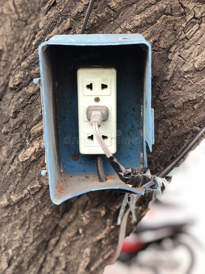 Old and Rusty Power Socket on the Tree Editorial Photography - Image of ...