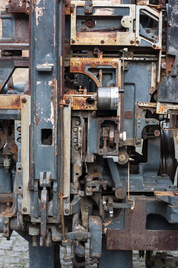Old Rusty Printing Machine Complex Mechanism of Metal Stock Photo ...