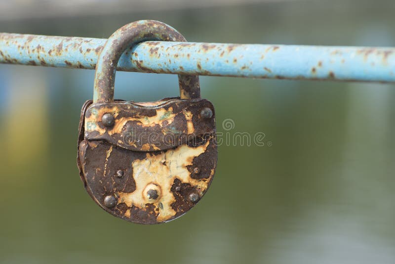 Old Rusty Pudlock. the Tradition of Locking Padlocks on a Bridge for a ...