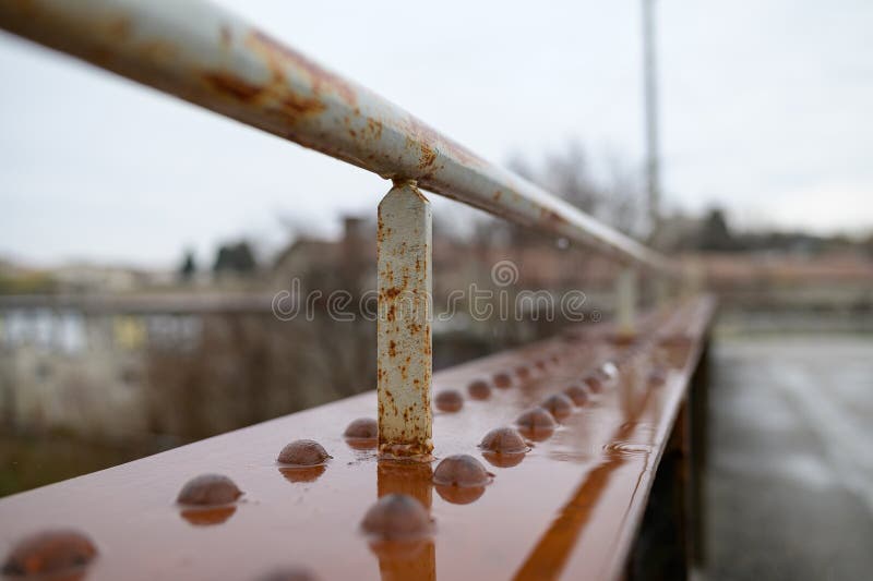 Old Rusty Railing of a Small Bridge Stock Photo - Image of cloud ...