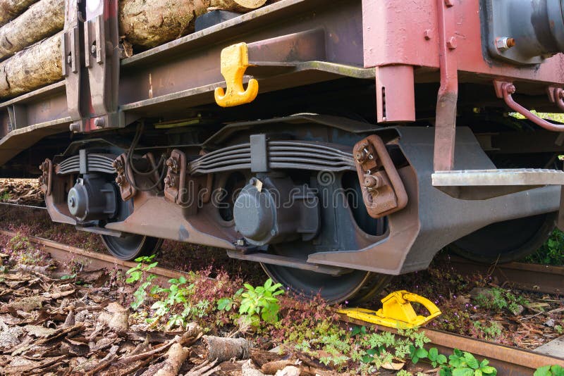 Old Rusty Rails and Wheels of a Railway Carriage Loaded with Timber ...