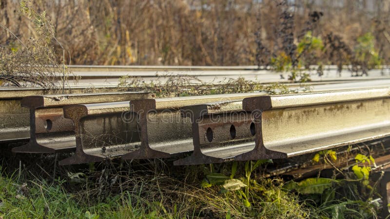 Old Rusty Railway Rails in the Grass Stock Photo - Image of danger ...