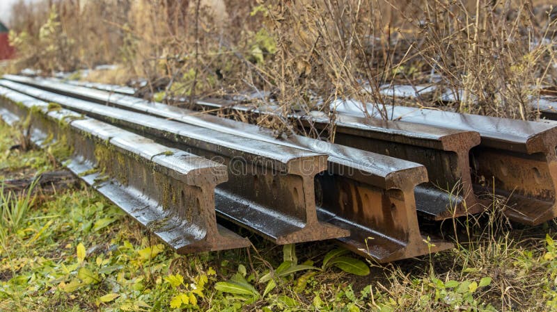 Old Rusty Railway Rails in the Grass Stock Photo - Image of rail, road ...