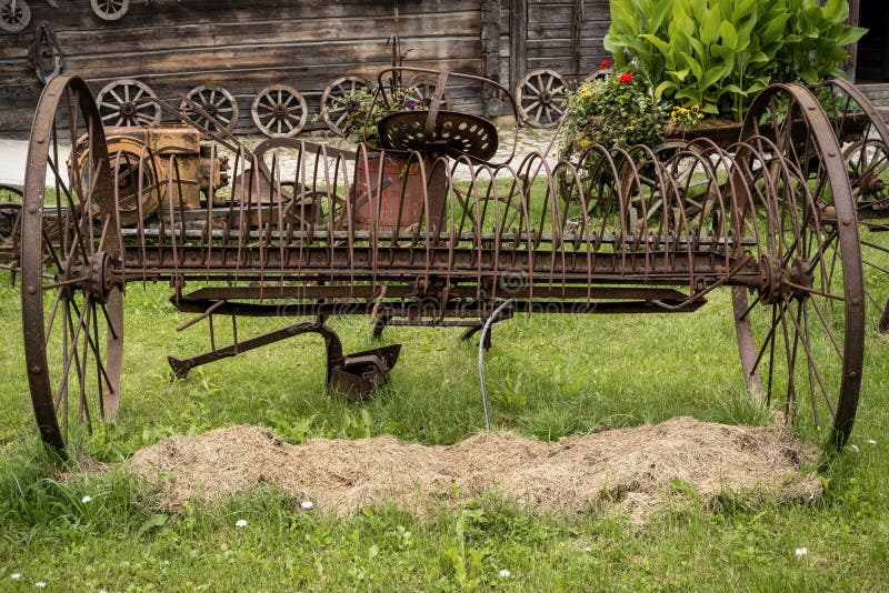 Old rusty rake for hay stock photo. Image of industry - 252429800