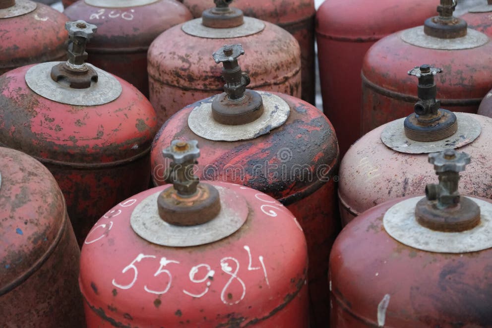 Old Rusty Red Propane Tanks Stock Image - Image of dangerous, energy ...