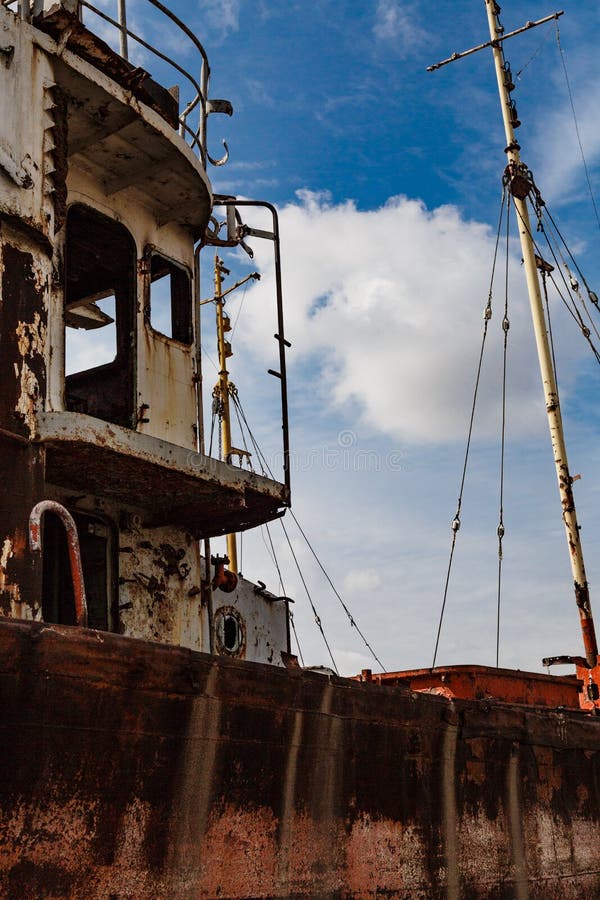 Old Rusty River Ship on the Shore Stock Image - Image of polluted ...