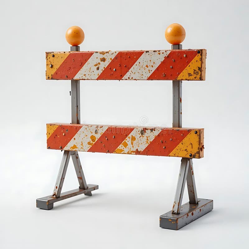 Old Rusty Road Barrier with Orange Lights on White Background Stock ...