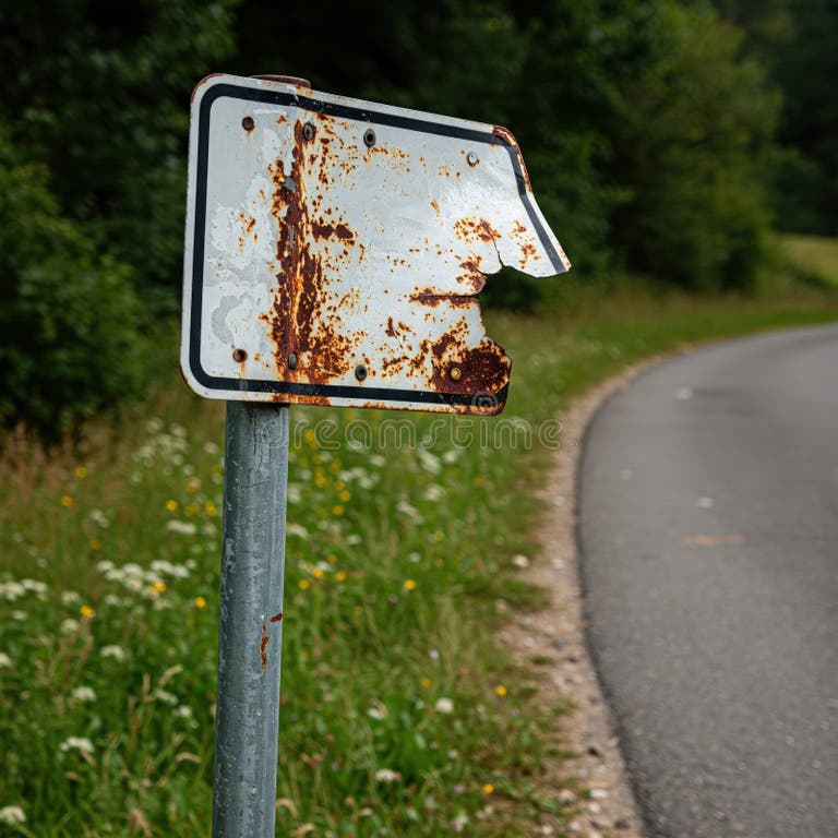 An Old Rusty Road Sign by the Side of the Road. Stock Photo - Image of ...
