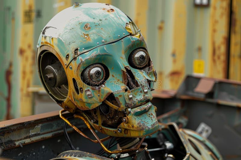 Old Decaying Robot Head with Exposed Wires Stock Photo - Image of time ...