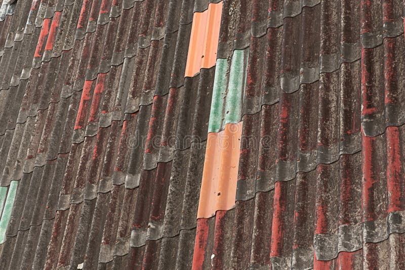 Old Rusty Roof with Bright Plates Red Blue Vertical Pattern Stock Photo ...