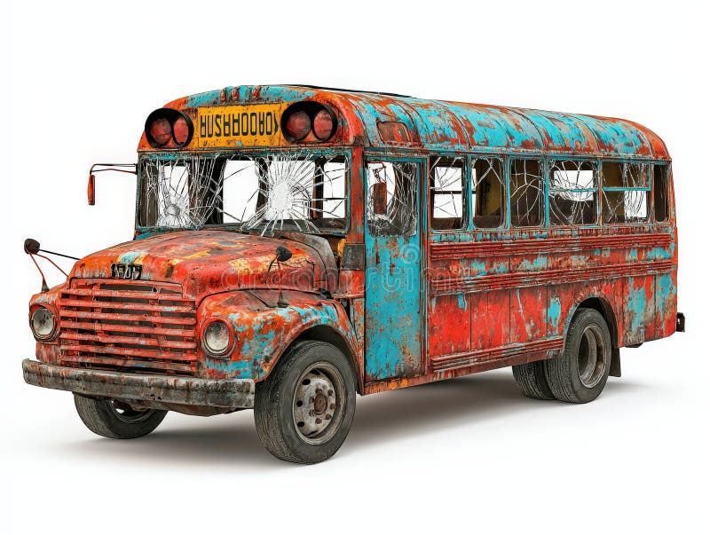 Old Rusty School Bus with a Broken Front Parked in a Rural Area ...