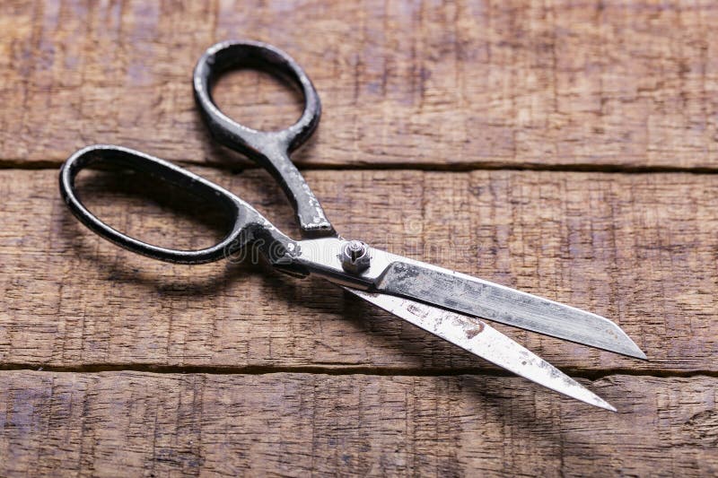 Old Rusty Scissors on Old Wood Stock Image - Image of cutting, tool ...