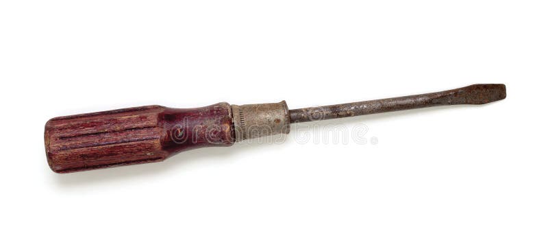 Old Rusty Screwdriver with Red Wooden Handle Isolated on White Stock ...