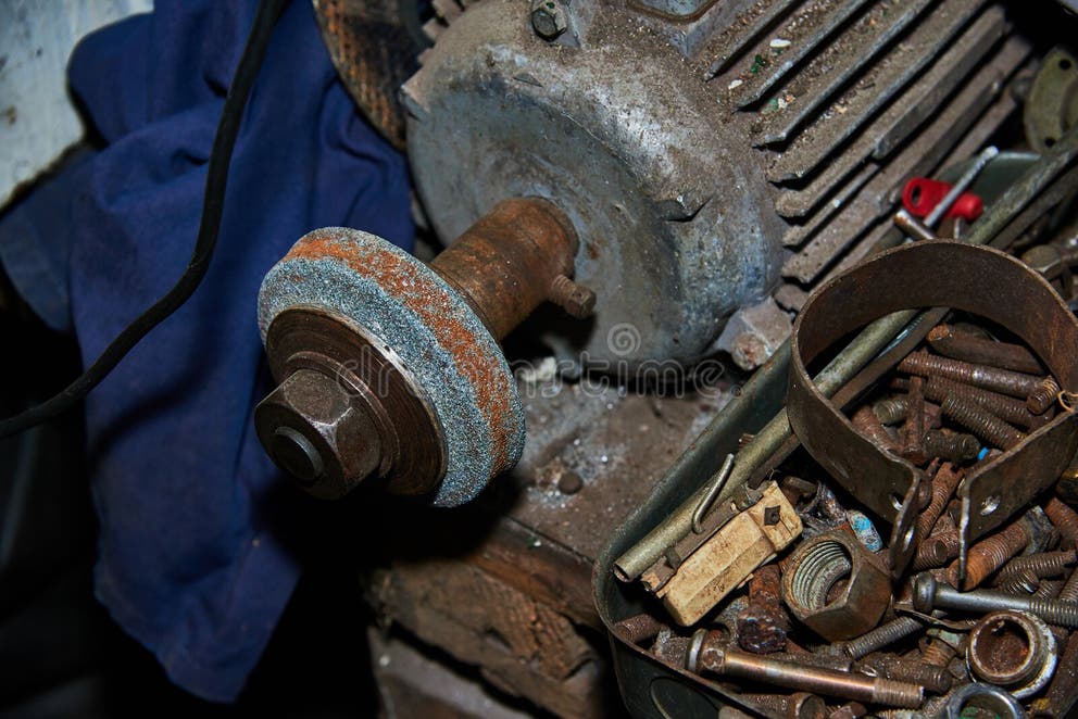 Old Rusty Selfmade Bench Grinder Stock Photo - Image of home, machinery ...