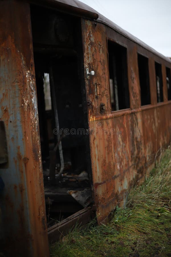An Old Rusty Shabby Train Carriage without Windows and Doors with ...