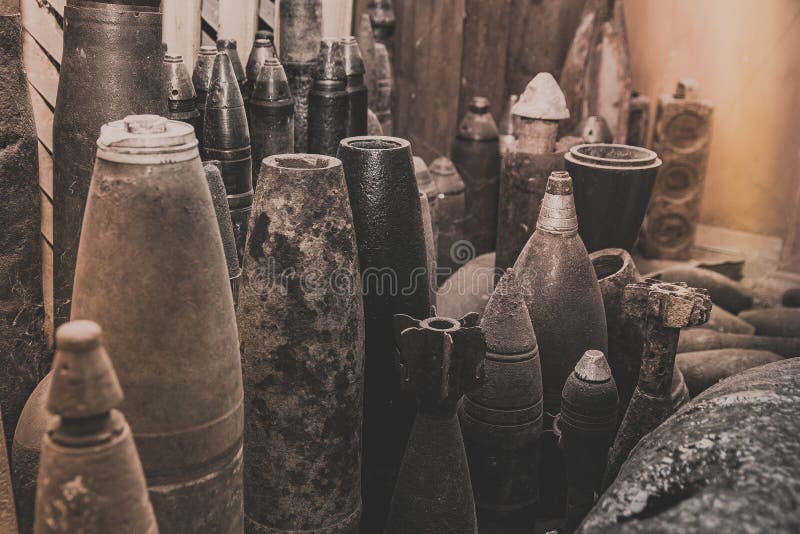 Old Rusty Shells from World War II Stock Photo - Image of bomb, weapon ...