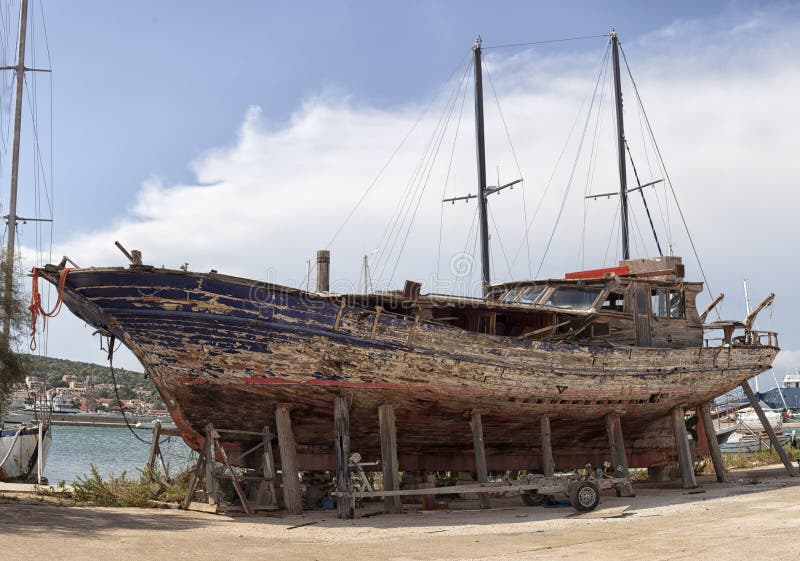 Old, Rusty Ship Abandoned on the Shore Stock Image - Image of transport ...