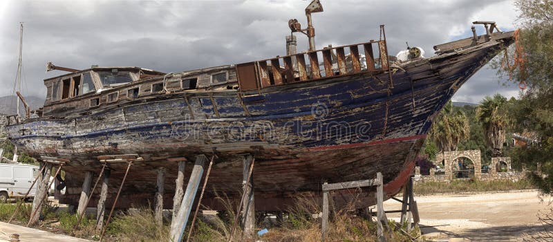 Old, Rusty Ship Abandoned on the Shore Stock Image - Image of shore ...