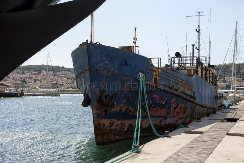 Old, Rusty Ship Abandoned on the Shore Stock Photo - Image of land ...
